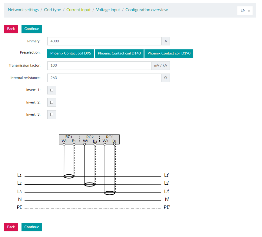Basic device configuration with Rogowski coil via the web server