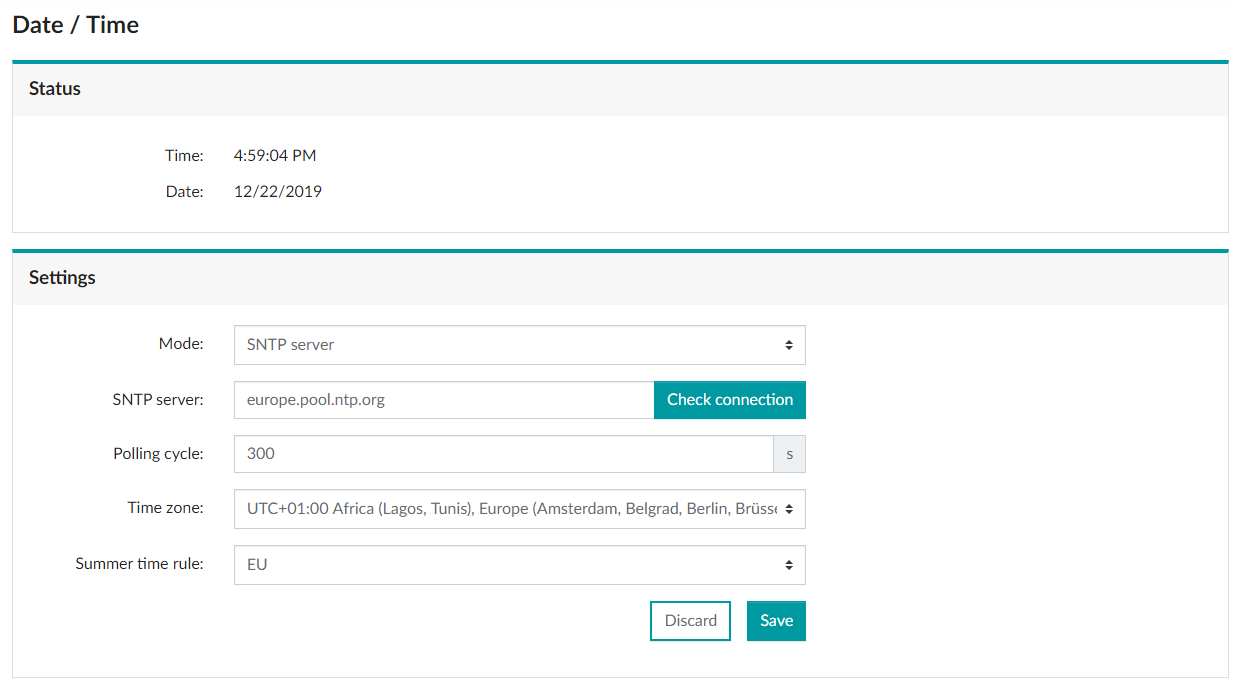 Synchronizing the date and time with an SNTP server
