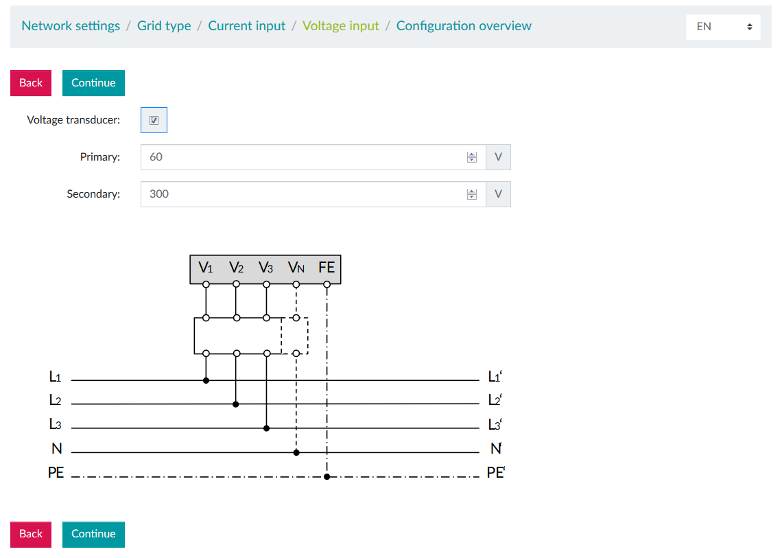 Basic device configuration with current transformer via the web server